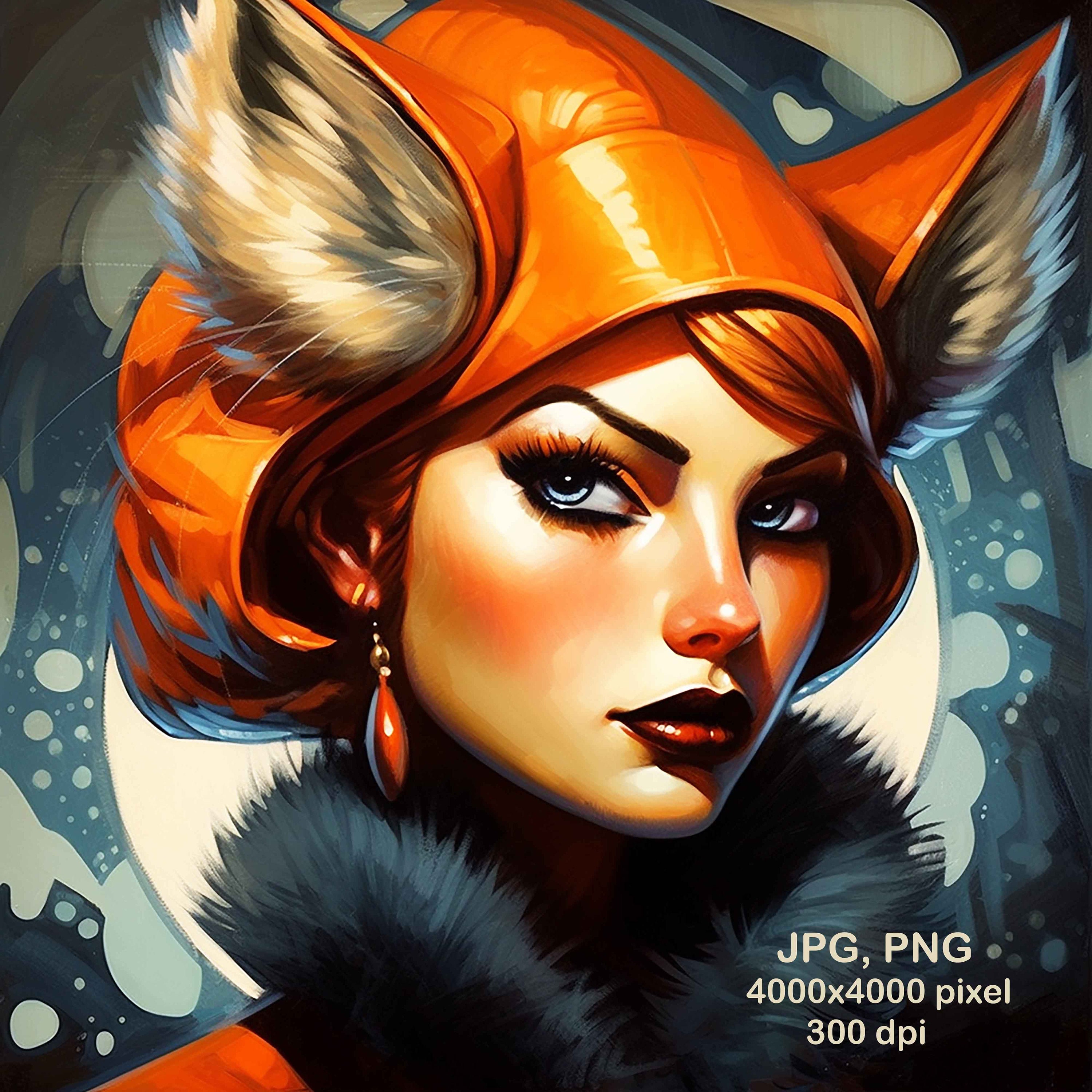 Woman JPG PNG Fox Woman Print Out Posters Pop Art - Etsy