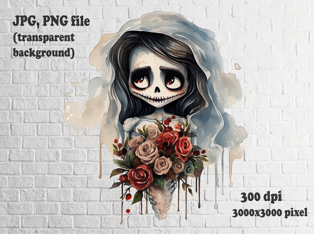 Corpse Bride Png, Skull Png, Horror Png, Scary Watercolor Clipart ...