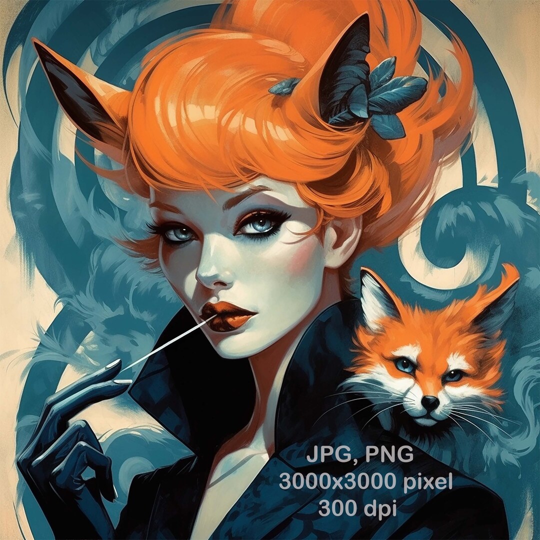 Woman JPG, PNG, Fox Woman, Red Fox, Print Out Posters, Fox Decor ...