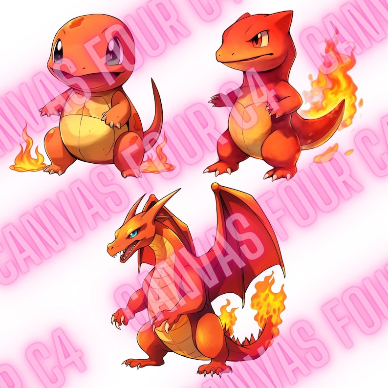 Pokemon Clipart, Set of 3, Charmander, Charmeleon, Charizard. - Etsy