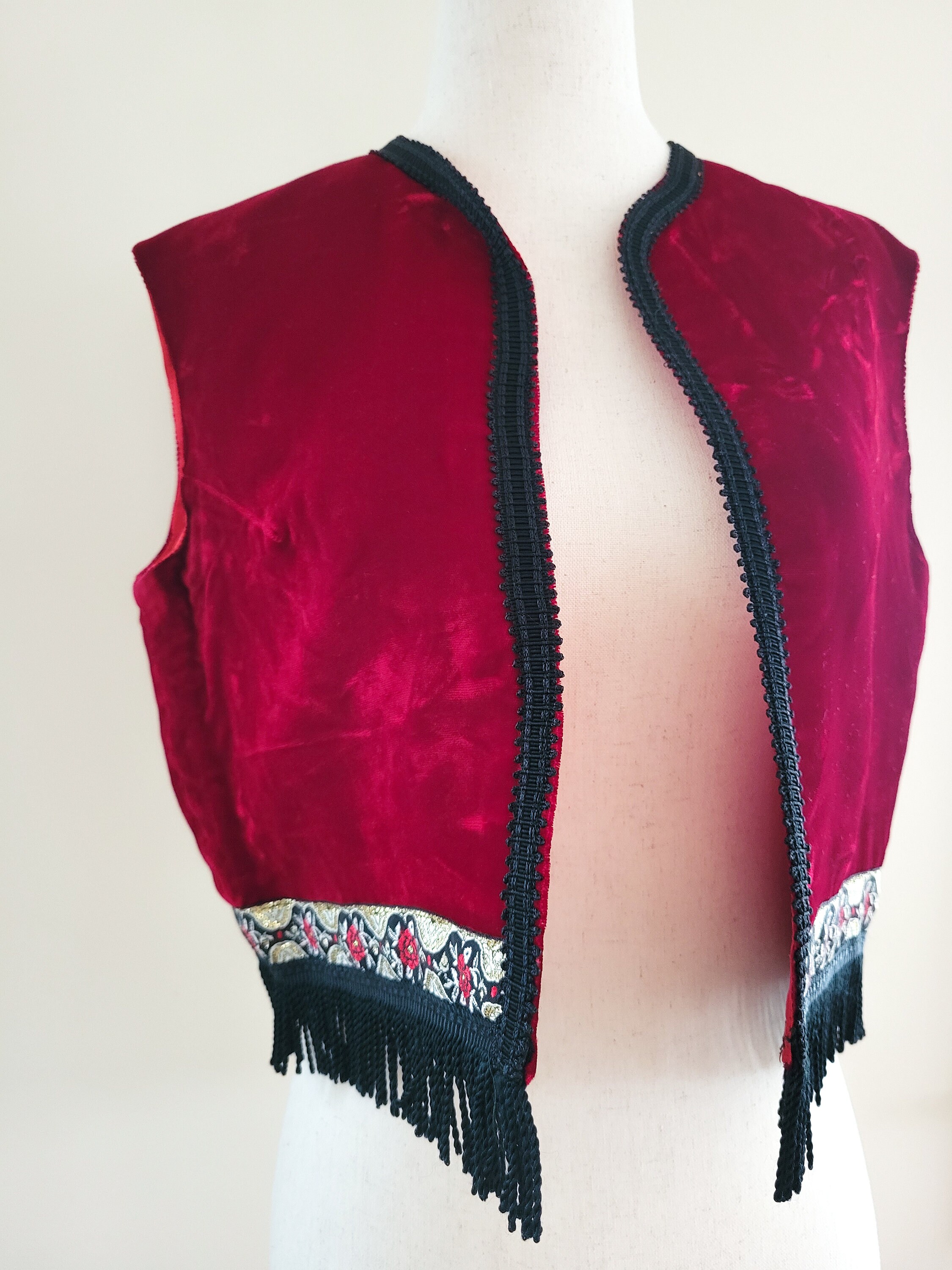 Vintage Red Velvet Fringe Handmade Vest - Etsy