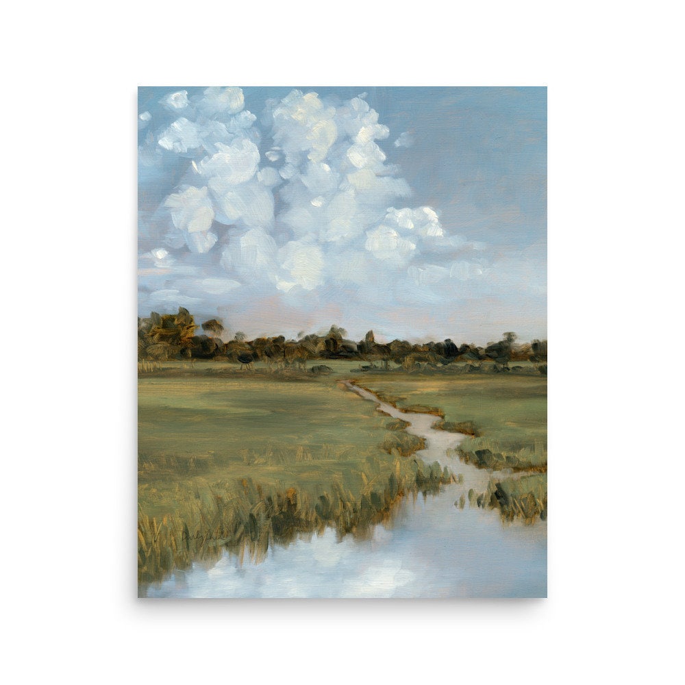 Marsh Painting Print, Coastal Art, Landscape Oil Painting Print, Blue ...