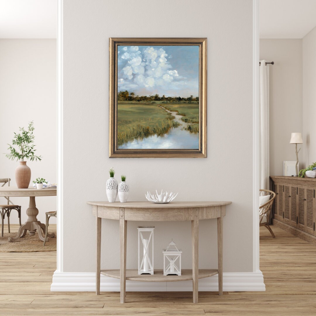 Marsh Painting Print, Coastal Art, Landscape Oil Painting Print, Blue ...