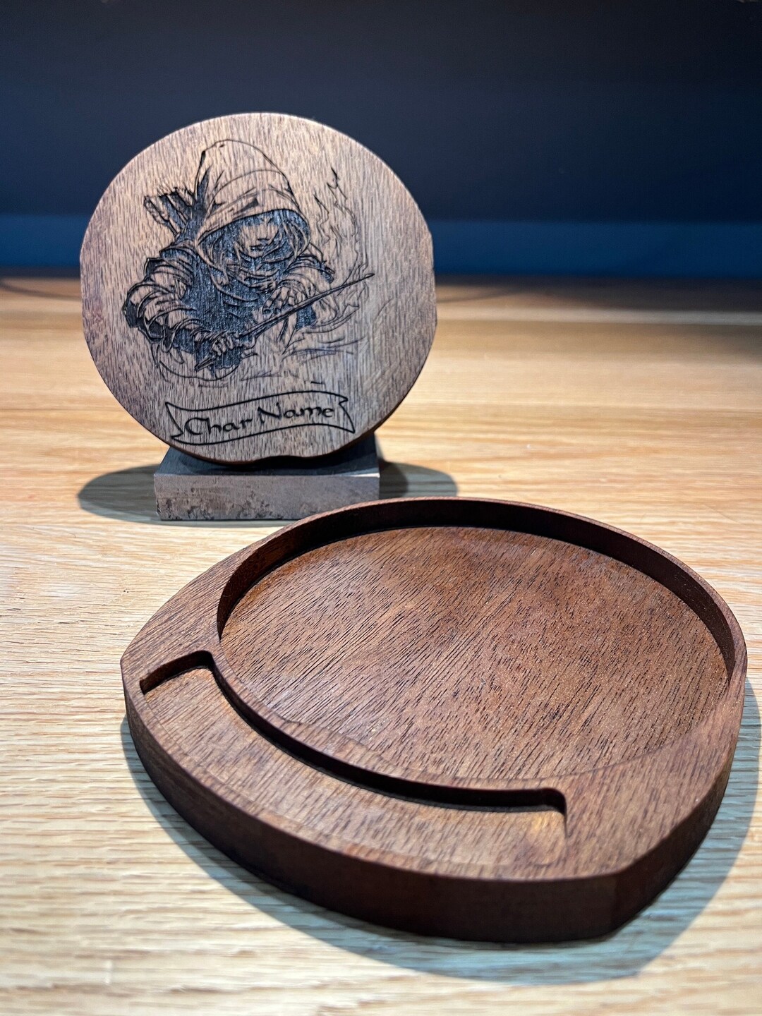 RPG Dice Holder and Tray With Coaster Rogue Wooden Dice Holder Custom ...