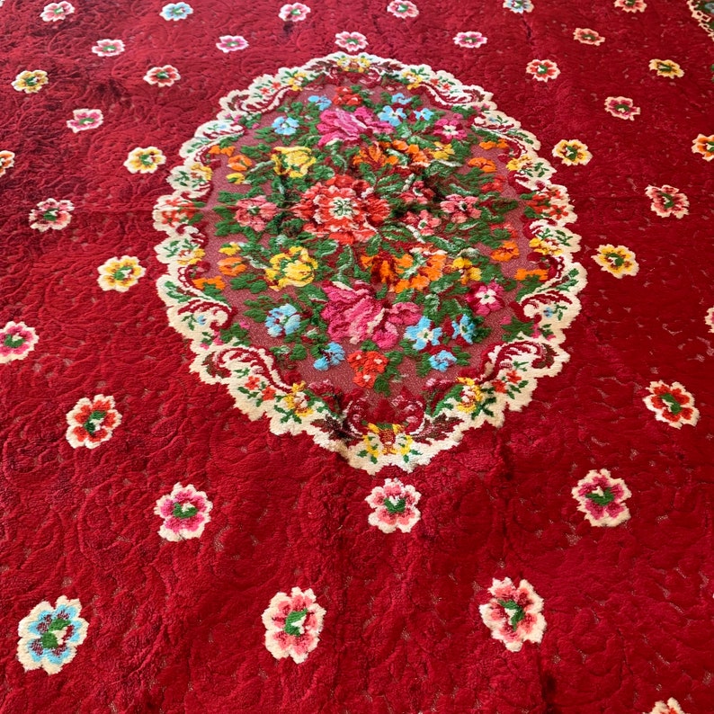 UNUSED Vintage Italian Floral Velvet Bedspread, 1970s Velvet Bedspread ...