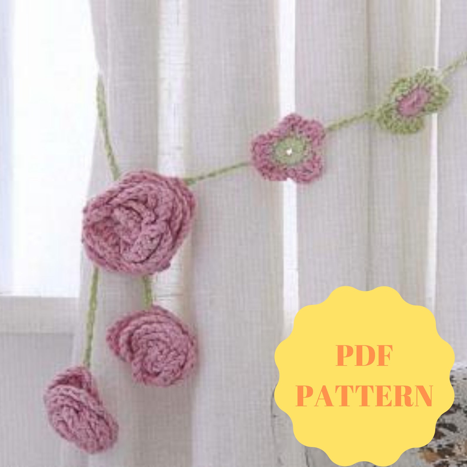 CROCHET PATTERN, Floral Curtain Tie Back, Home Decoration Pattern ...