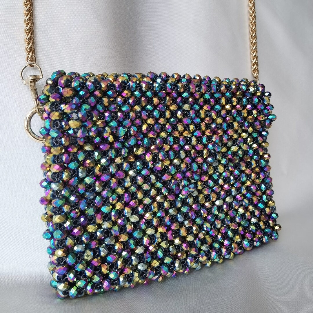 Shiny Crystal Bead Bag, Beaded Shoulder Bag, Plum Bag - Etsy
