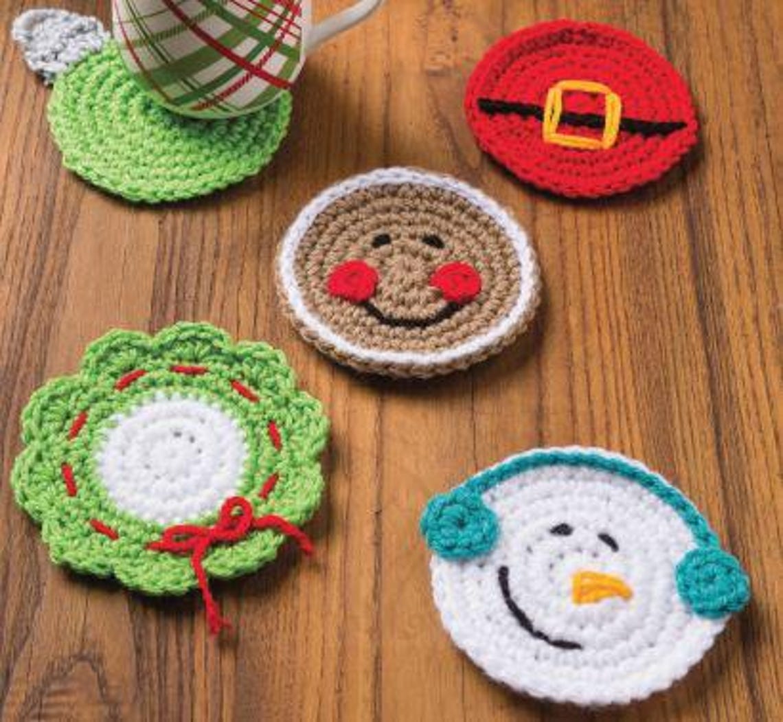 CROCHET PATTERN, Christmas Coasters Crochet Vintage Pattern, Snowman ...