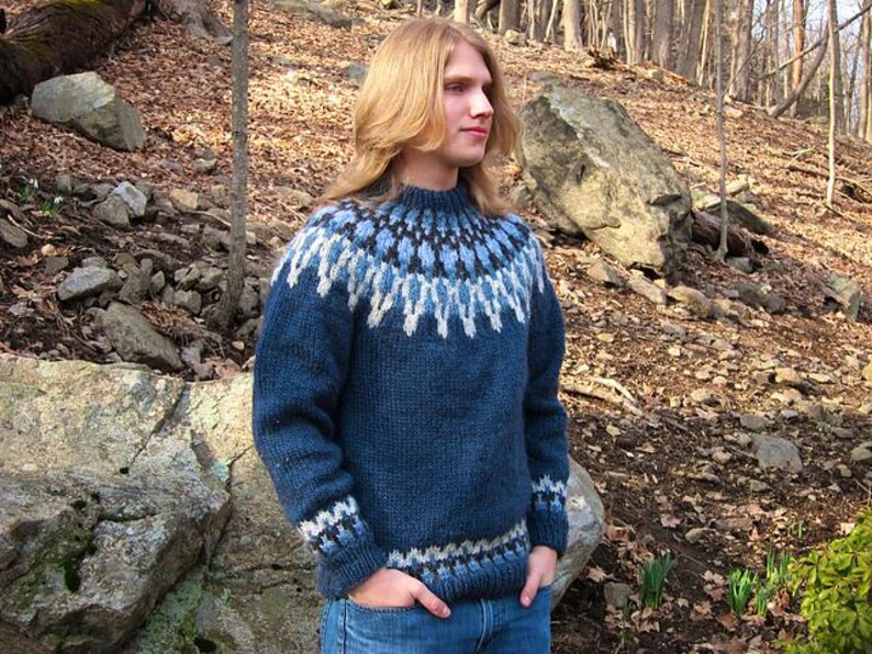 Unisex Wool Icelandic Sweater, Wool Hand Knit Sweater Mens and Womens ...