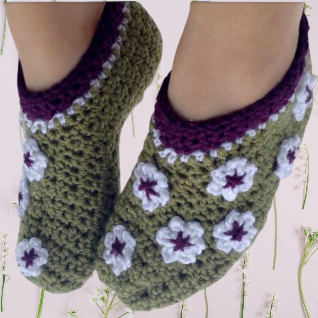 CROCHET PATTERN, Slippers Crochet Pattern, Floral Slippers Crochet ...
