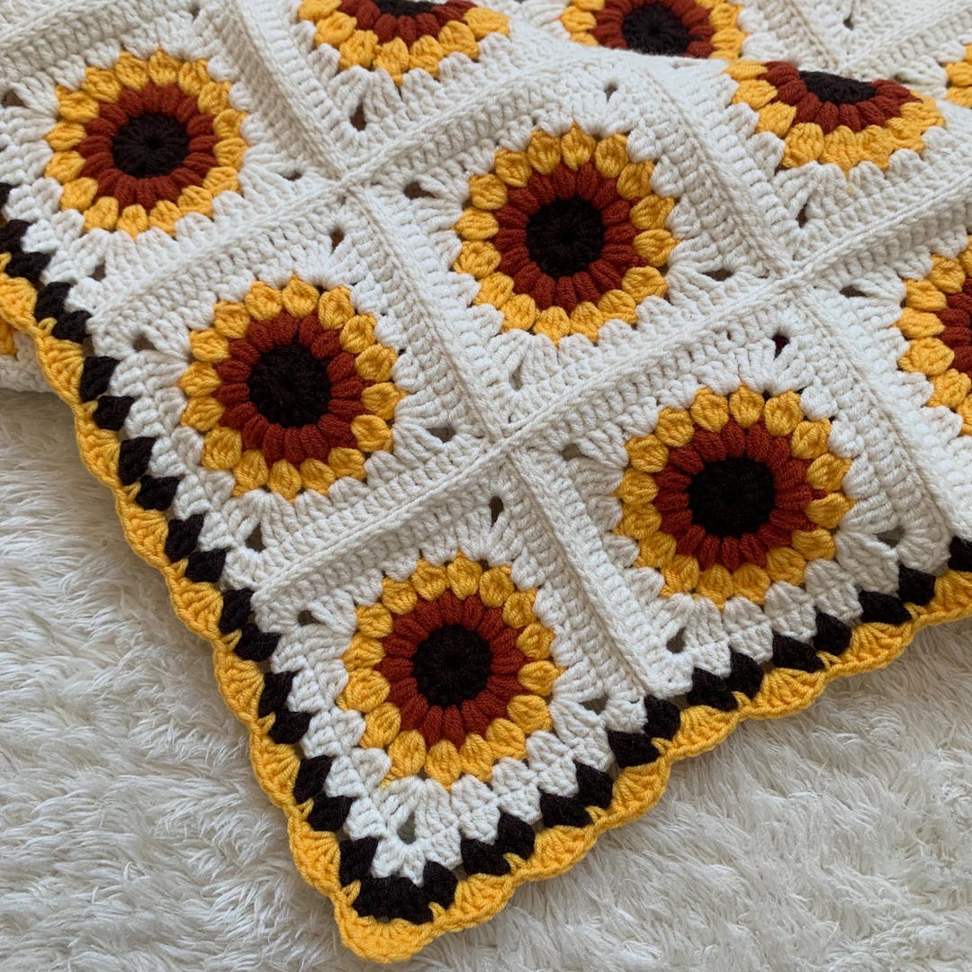 CROCHET PATTERN, Sunflowers Afghan, Sunflower Baby Blanket, Bedspread ...