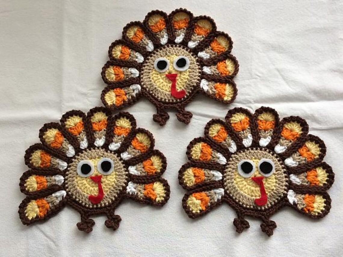 CROCHET PATTERN, Turkey Coaster Pattern, Turkey Ornament Pattern ...