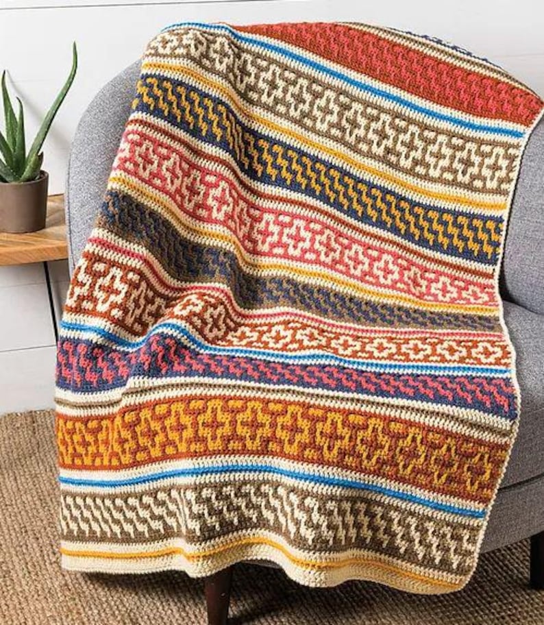 CROCHET PATTERN, Mosaic Crochet Afghan Pattern, Mosaic Blanket Pattern ...