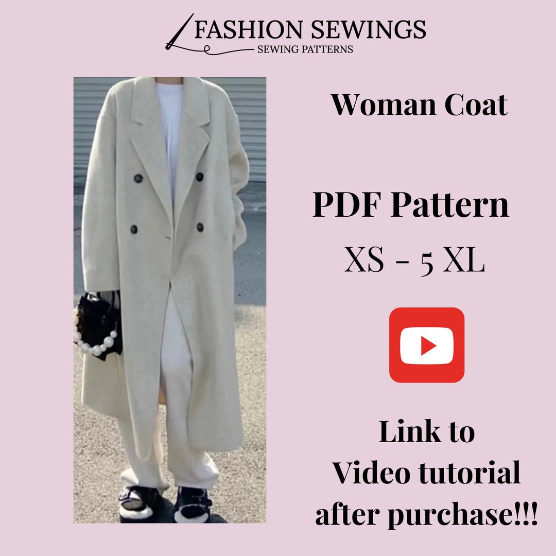 Oversize Woman Coat Pattern Video Tutorial, PDF Sewing Pattern, XS-5XXL ...