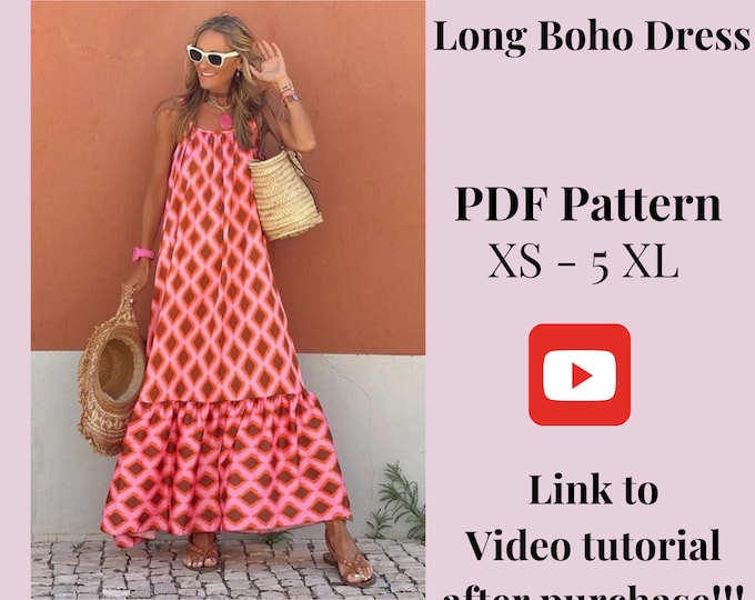Dress Sewing Pattern for Boho Style Long Dress | Beginner-friendly PDF ...