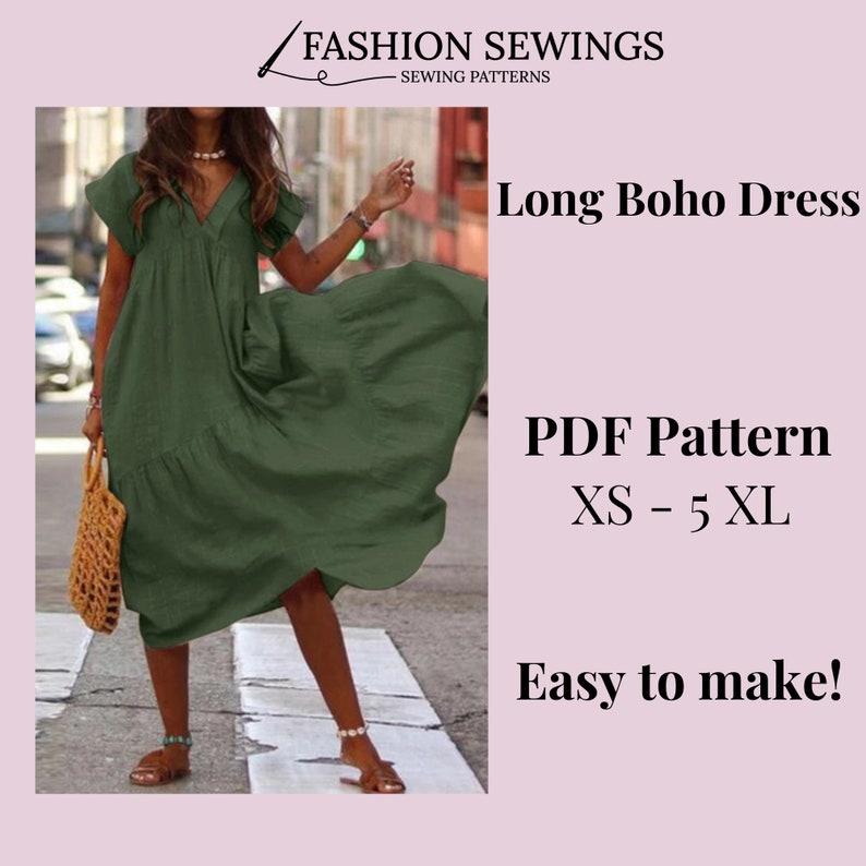 Boho Long Dress Pattern Woman PDF Sewing Printable Pattern - Etsy