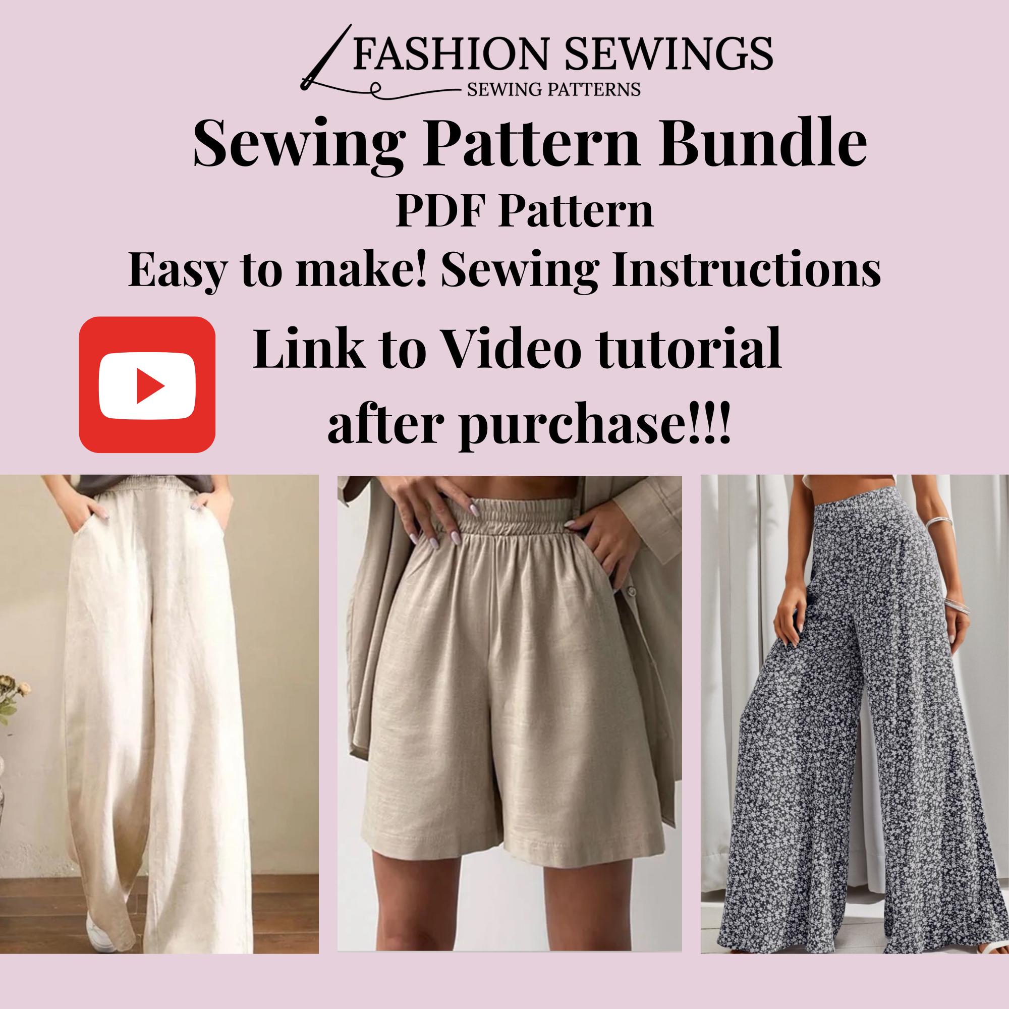 Palazzo Pants & Shorts Sewing Pattern Bundle: XS-5XXL, Linen (PDF ...