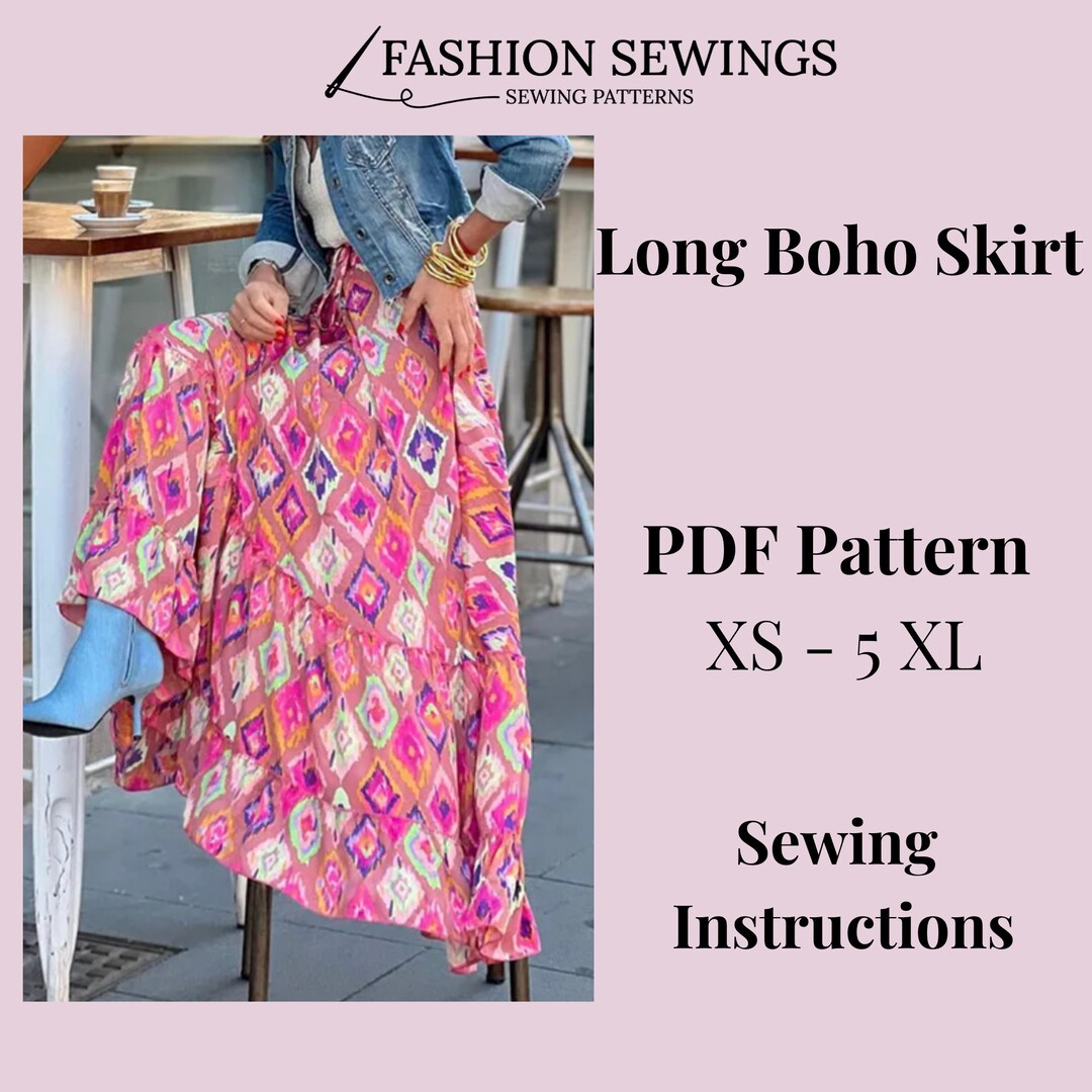 Long Boho Skirt Pattern Skirt Pattern Woman Pdf Sewing Printable Pattern Size Xs 5xxl Large
