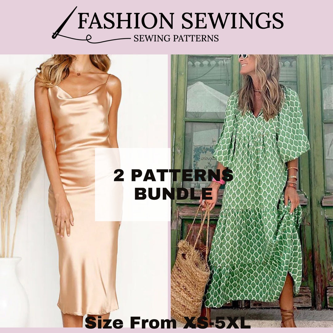 2 Patterns Bundle, Boho Dress With Puff Sleeve and Tight Silk Dress ...