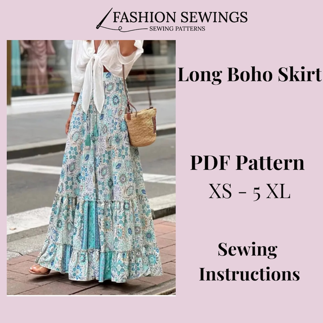Long Boho Skirt Sewing Pattern: Women's Sizes XS-5XL (PDF Pattern) - Etsy