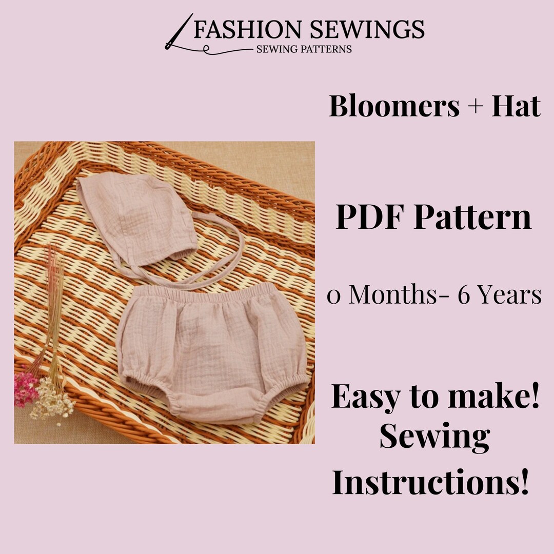 Kids Bloomers and Hat Sewing Pattern: Easy Baby Sewing (PDF Digital ...