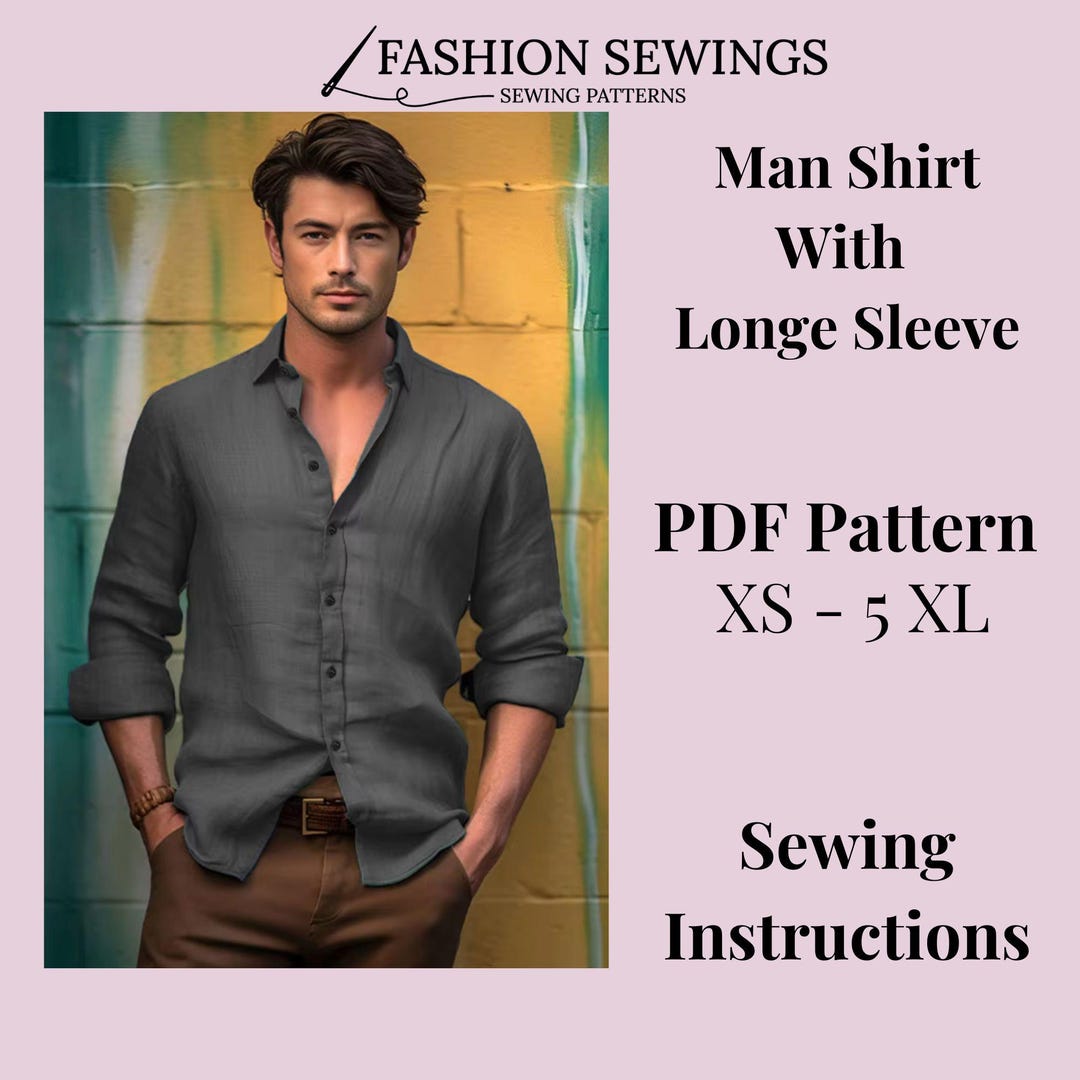 Men Shirt Pattern, Man PDF Sewing Printable Pattern, Size XS-5XXL ...