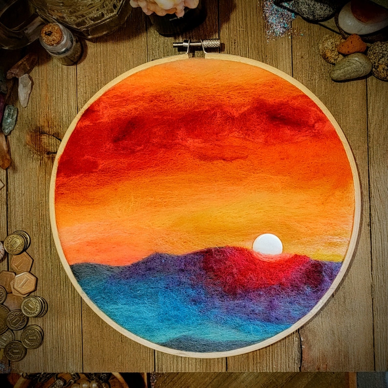 Sunset Over the Mountains Wool Painting | Needle Felted Wall Art - Etsy