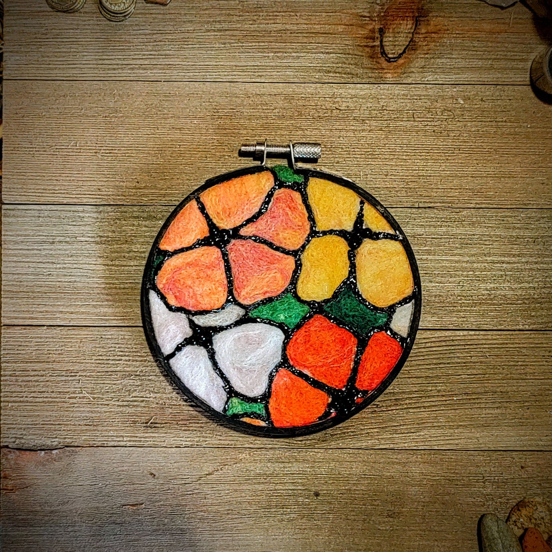 Stained Glass Flowers Wool Painting | Needle Felted Wall Art - Etsy