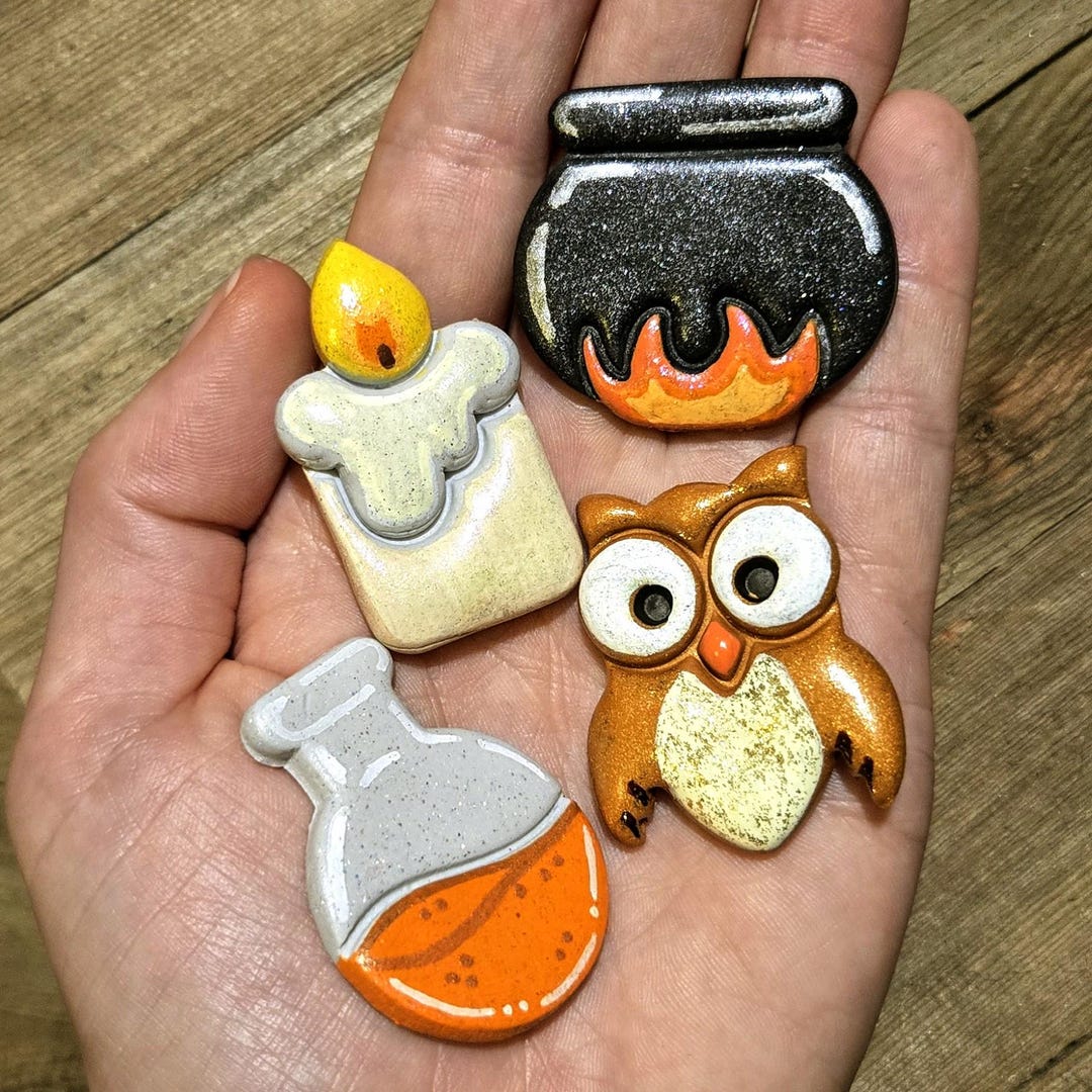 Witch/wizard Magnet Set (orange) | Set of 4 Polymer Clay Magnets - Etsy