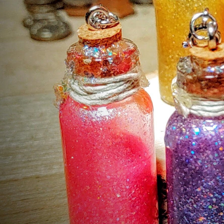 Mini Glitter Potions | Glass Bottle Potion Pendant or Keychain Charm - Etsy