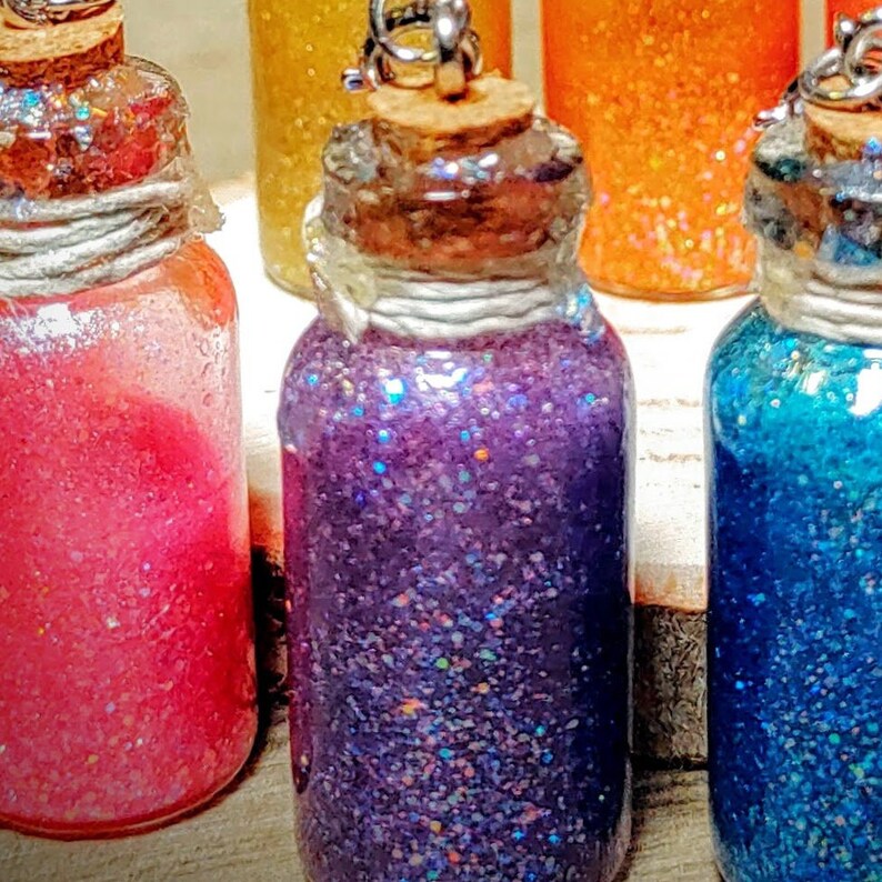 Mini Glitter Potions | Glass Bottle Potion Pendant or Keychain Charm - Etsy