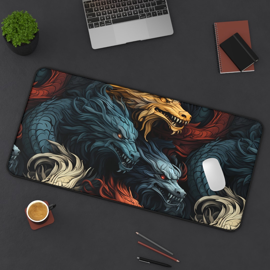 Large Mythical Dragon Desk Mat Vibrant Office Decor Non-slip Laptop ...