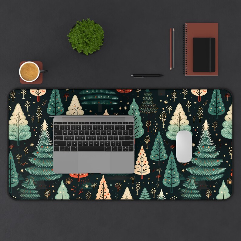 Enchanted Forest Office Desk Mat, Large Mousepad With Trees, Stars ...
