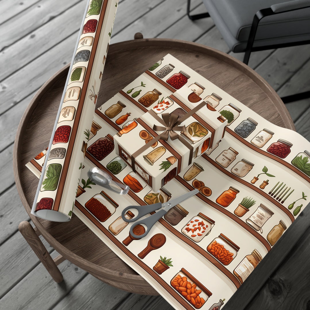 Hand-drawn Pantry Jars Wrapping Paper, Kitchen Illustration Gift Wrap ...