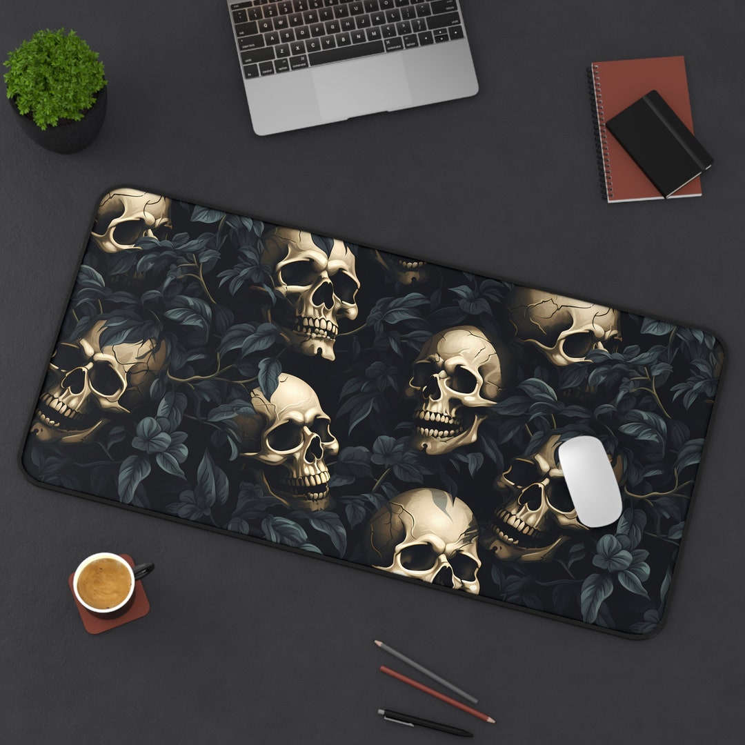 Gothic Skulls and Leaves Pattern Desk Mat for Home Office, Large Non ...