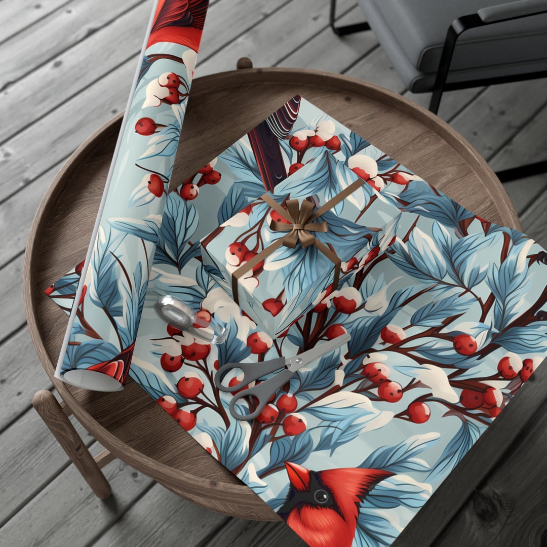 Elegant Winter Cardinal Pattern Wrapping Paper Satin/matte Finish ...