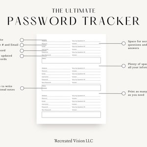 Password Tracker Printable, Username and Password, Instant Download, A4 ...