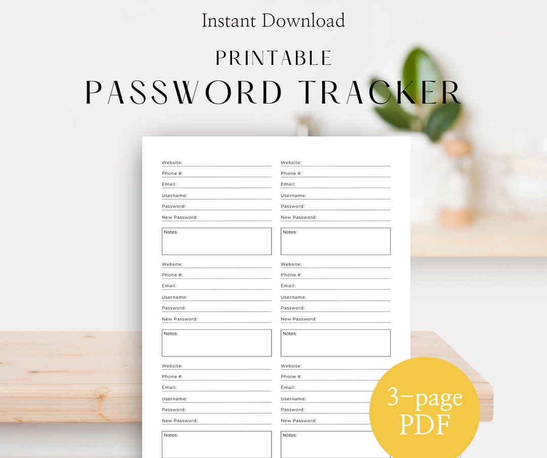 Password Tracker Printable, Username and Password, Instant Download, A4 ...