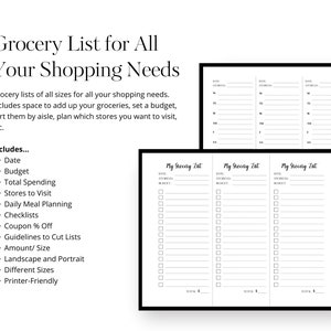 Printable Grocery List, Grocery Budget List, Shopping List, Meal ...