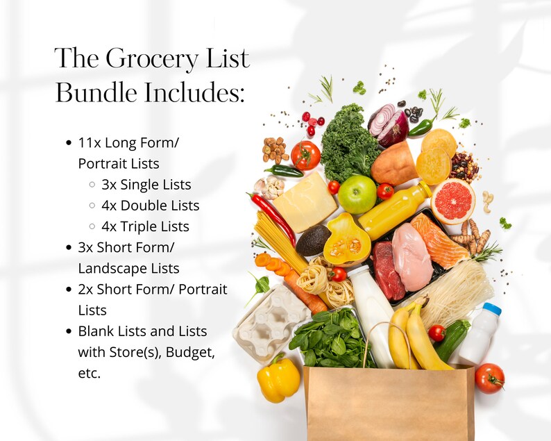 Printable Grocery List, Grocery Budget List, Shopping List, Meal ...