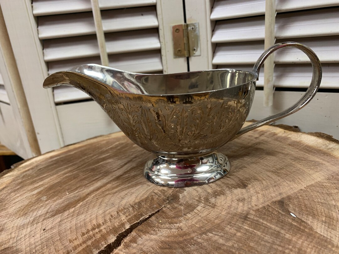 Vintage Silverplate Creamer, Gravy Boat, Ornate, Etched, Engraved ...