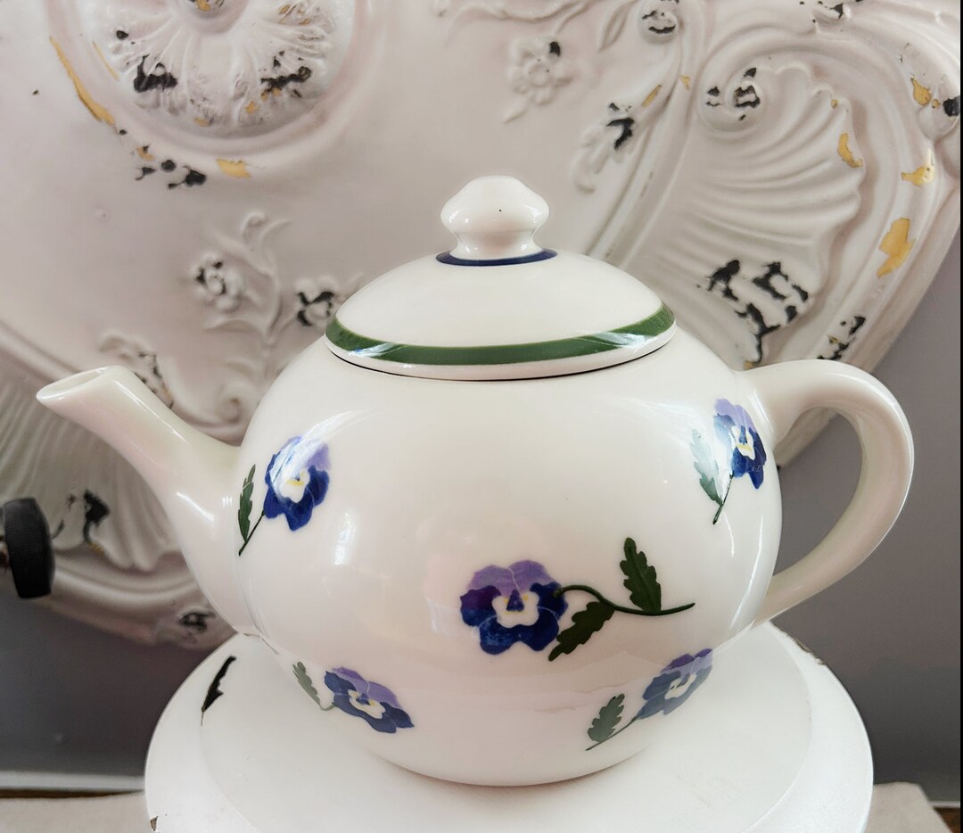 Vintage, 1989, Heartstone, Ceramic, Pottery, Teapot, Lilacs, White ...