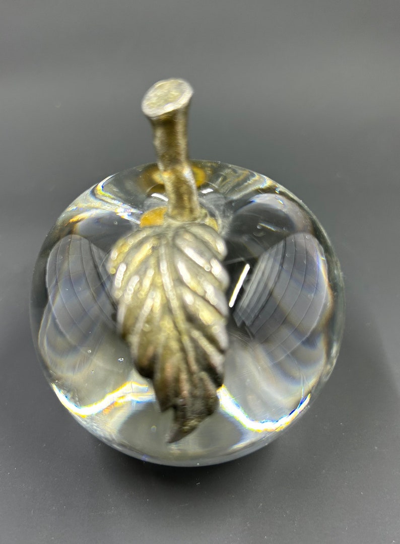 Vintage Glass Apple Paperweight With Brass Leaf and Stem - Etsy