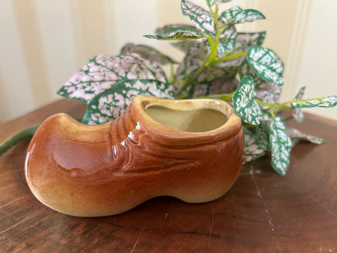 Vintage, Brown, Pottery, Shoe Planter, Boot, Clog, Succulents, Decor ...