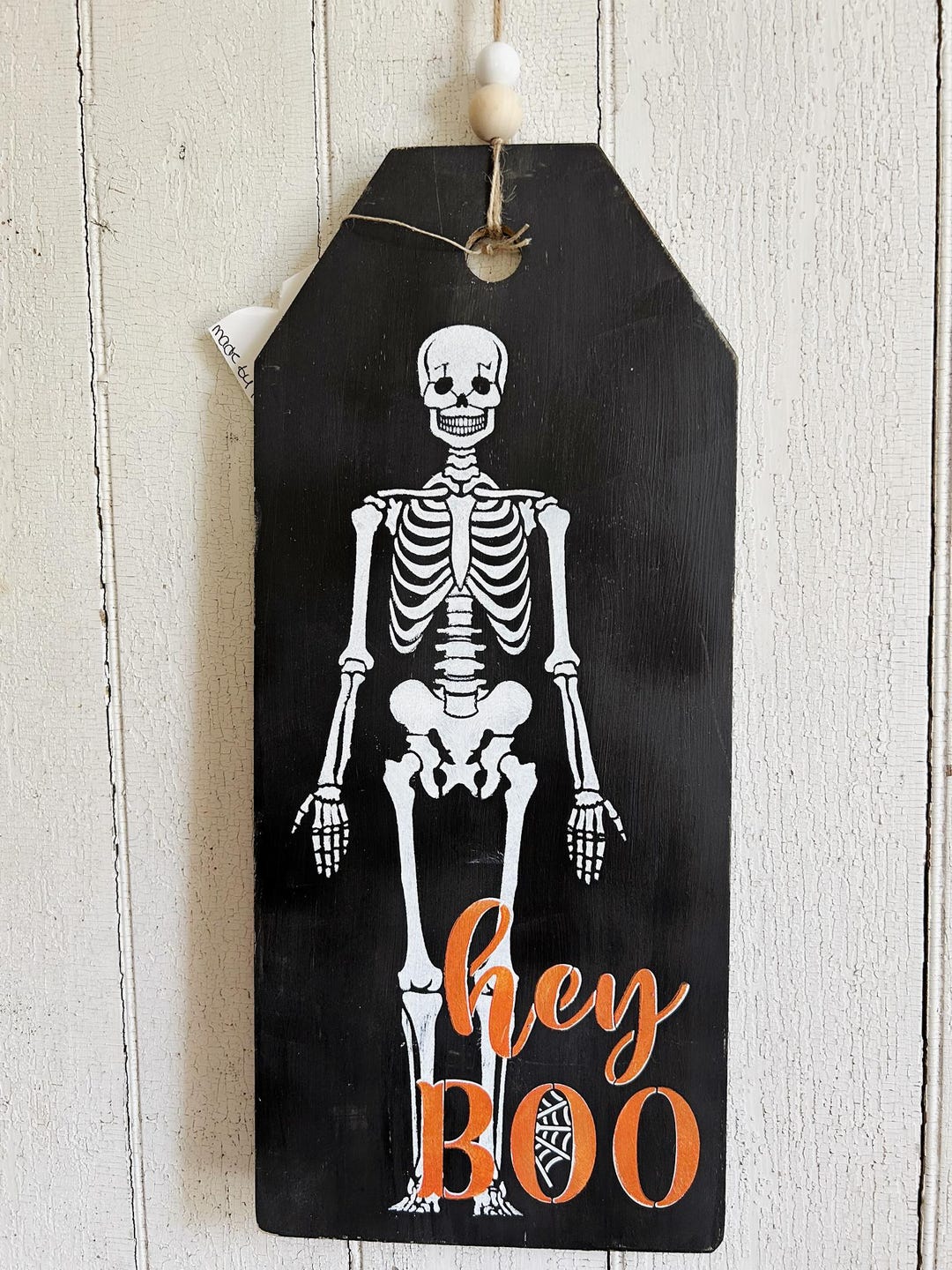 Primitive Black Orange White Halloween Skeleton HEY BOO Creepy Spooky ...