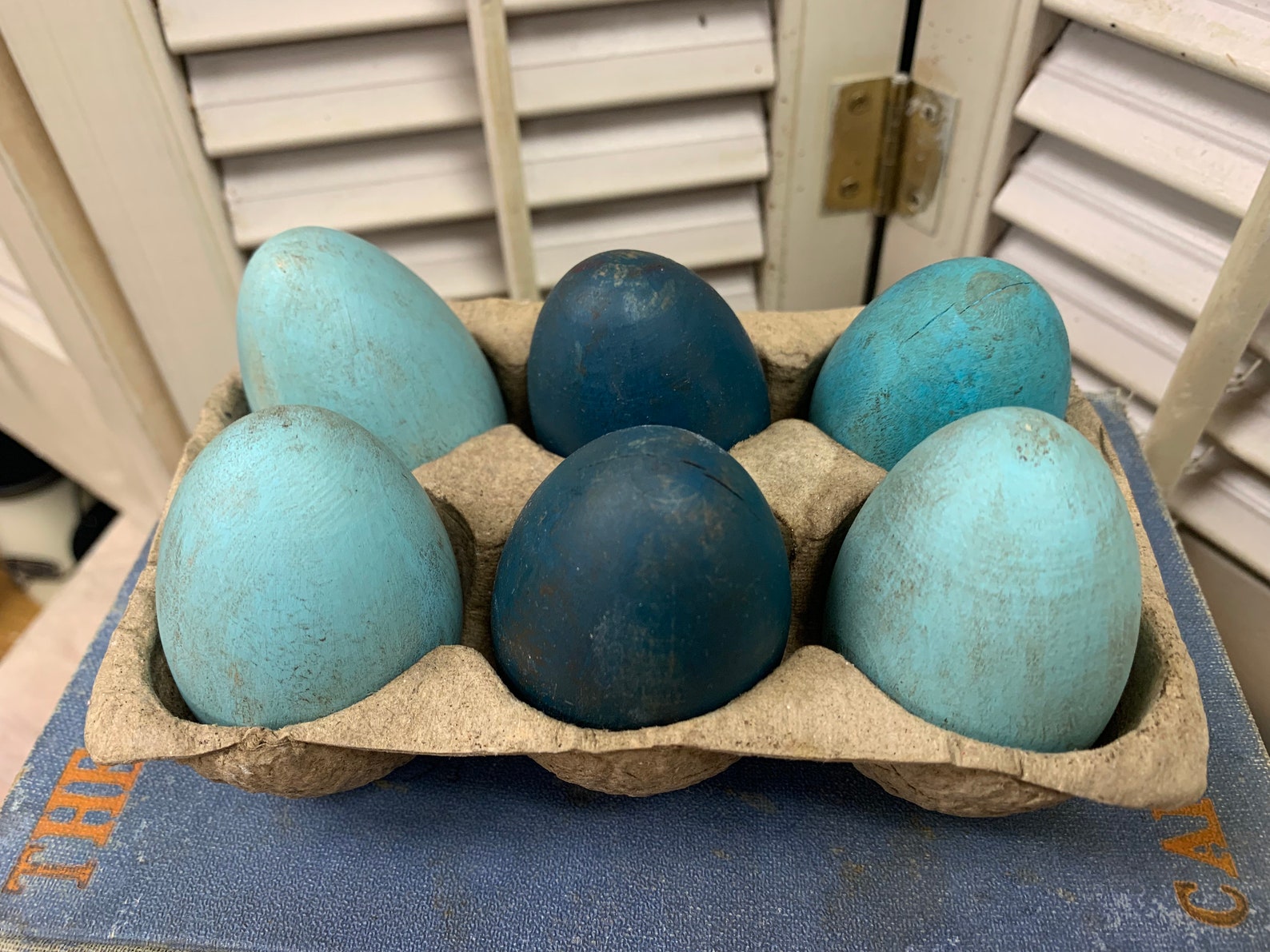 Primitive Eggs, Wood Eggs, Blue, Robins Egg, Teal, Set of 6, Prim ...