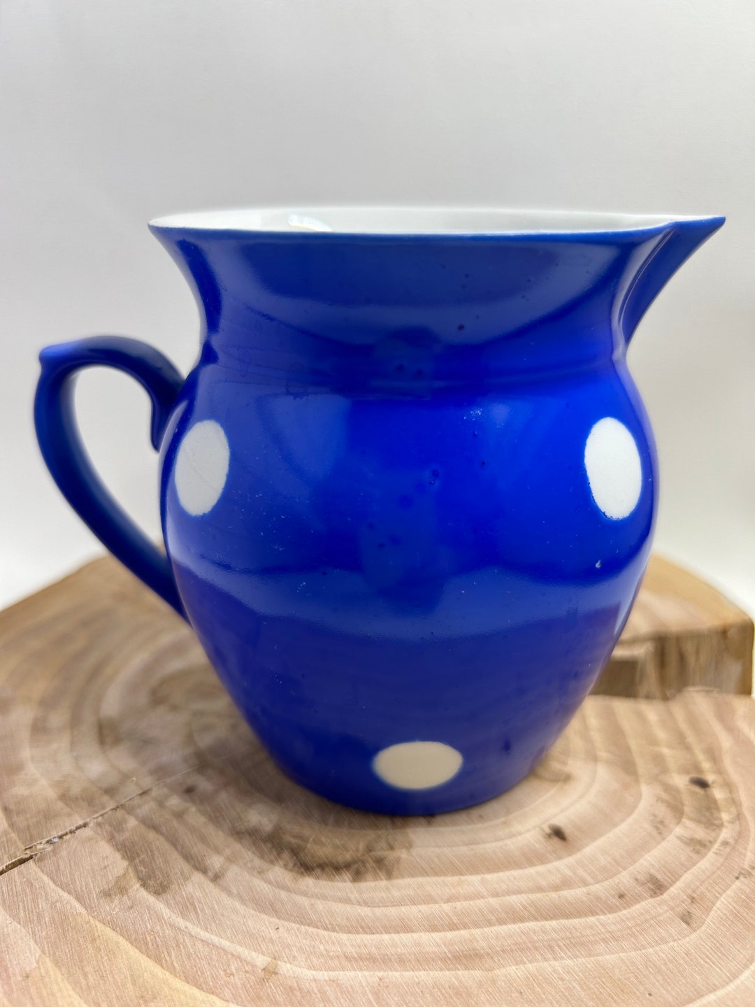 Blue, White, Polka Dot, Creamer, Vintage, Decor, Cottagecore, Small ...
