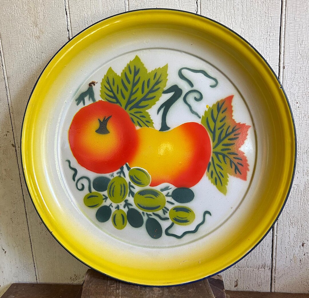 Vintage Enamel Large Serving Tray, Fruit, 1950s, French Country ...