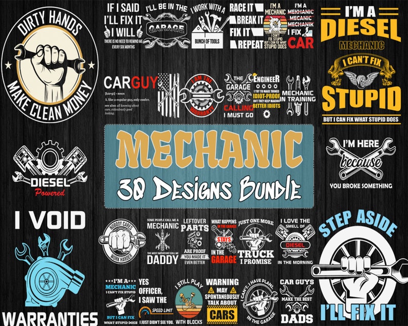 30 Editable Mechanic T-shirt Designs Bundle | Eps - Svg - Png - Dxf ...
