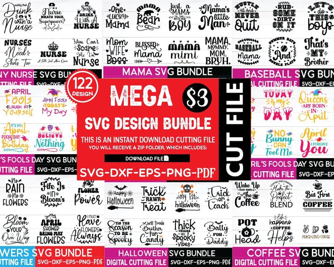 Mega Svg Design Bundle | Svg - Png - Eps - Dxf - Pdf | Multifile Format ...